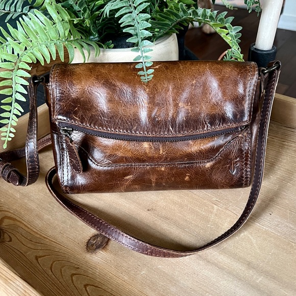 Frye | Bags | Frye Distressed Brown Leather Melissa Foldover Small ...
